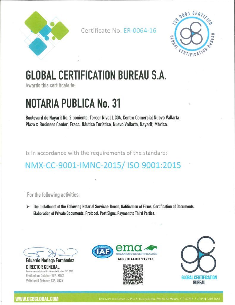 ISO 9001: 2015 | Notaria 31